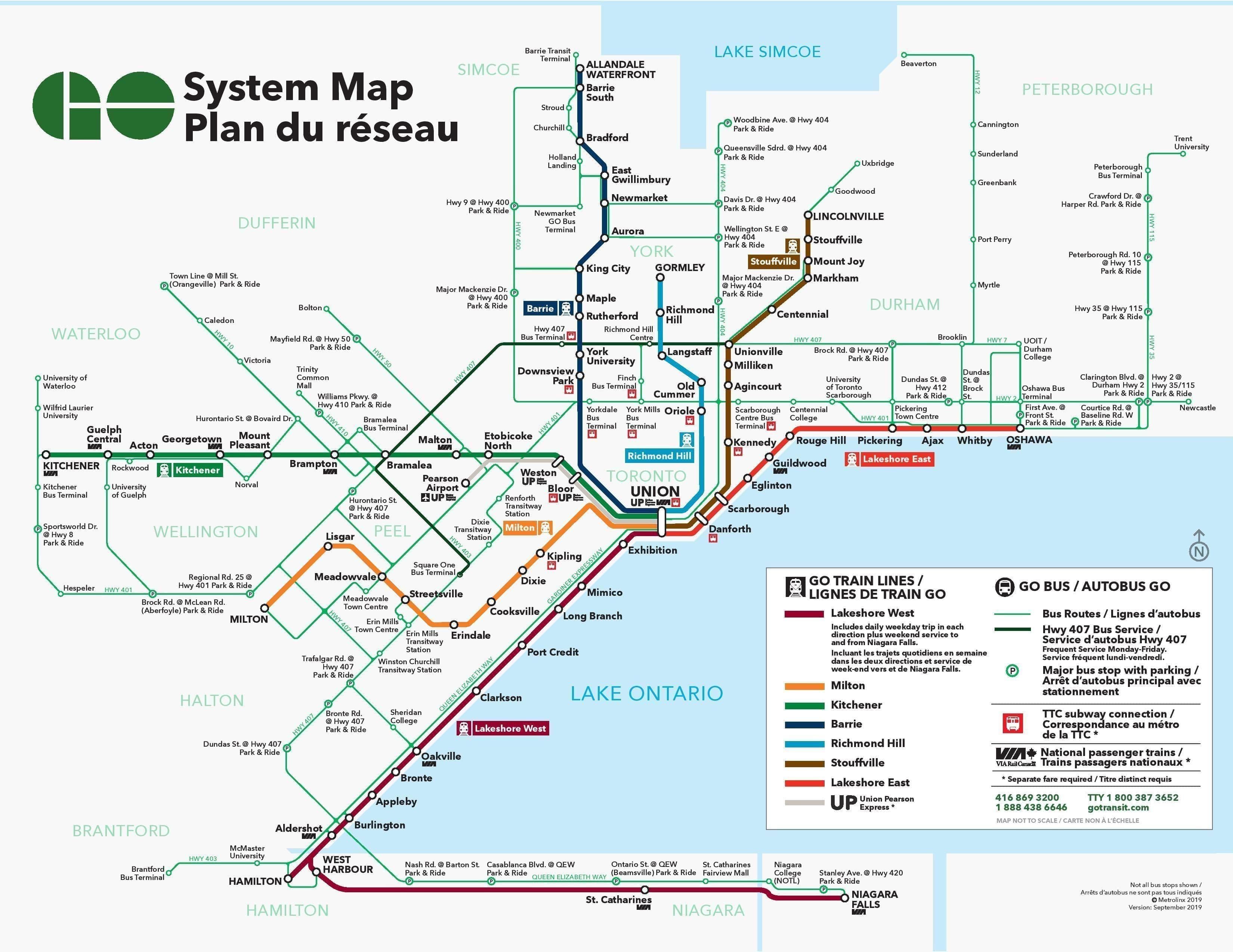Kaart Van De Trein Van Toronto Spoorlijnen En Stations Van Toronto